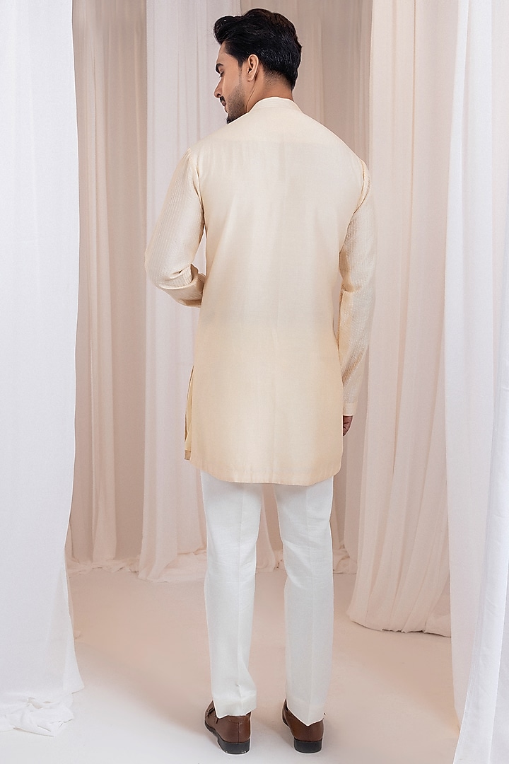 Beige Chanderi Thread Embroidered Overlap Kurta Set by Smriti By Anju ...