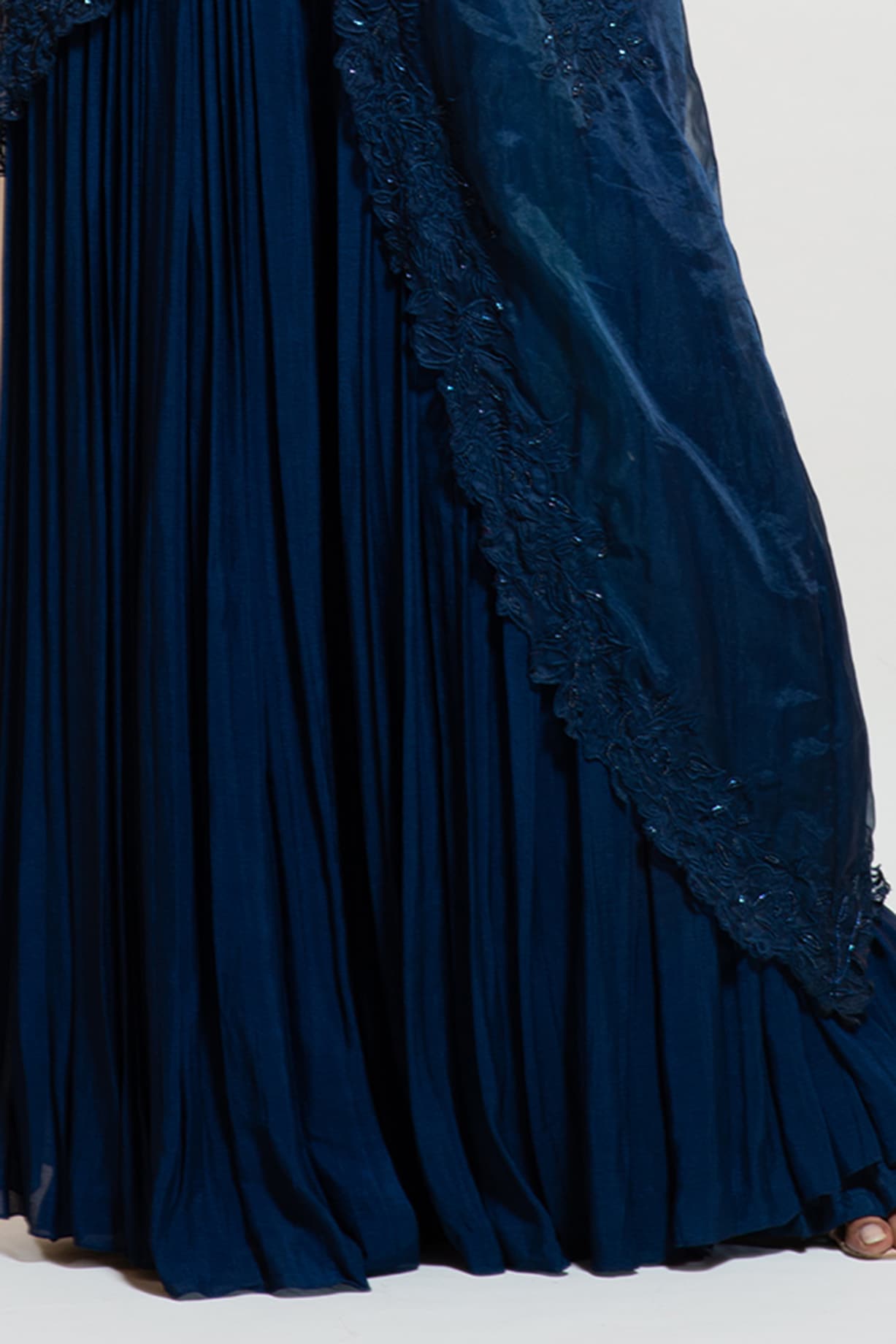 Navy Blue Sheer Organza Embellished Jacket Set by Smriti by Anju ...