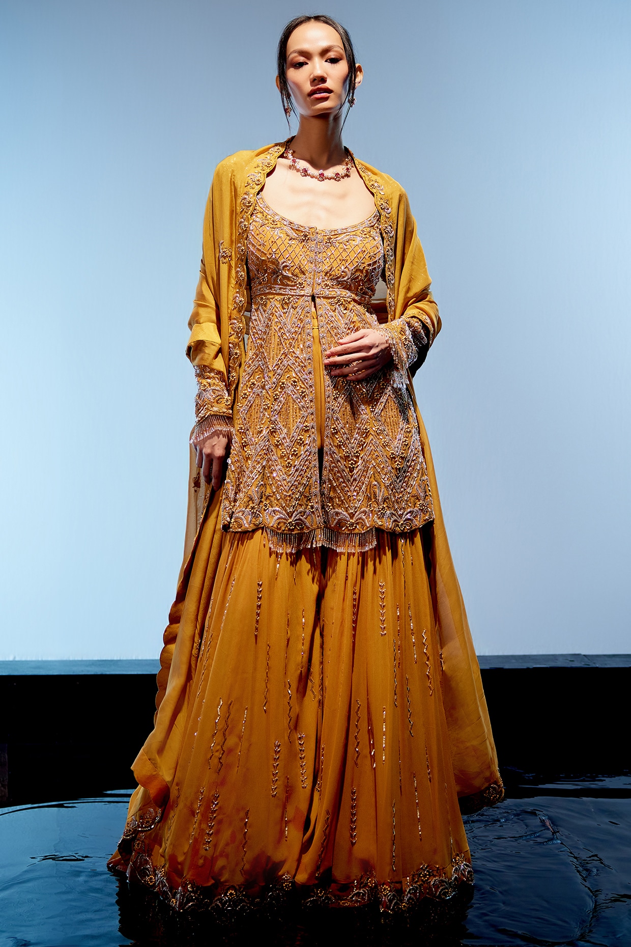 Burnt Orange Georgette & Organza Sharara Set by Miku Kumar at Pernia's ...