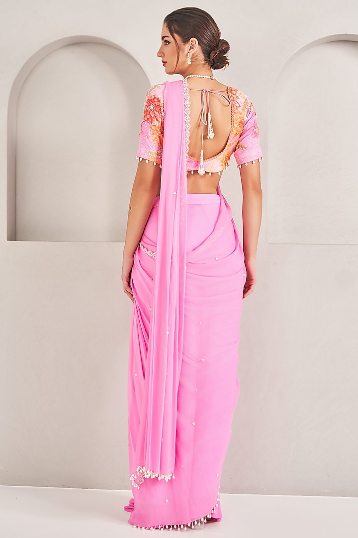 Lavender Georgette Pre-Stitched Party Wear Saree Set by Sammohi By ...
