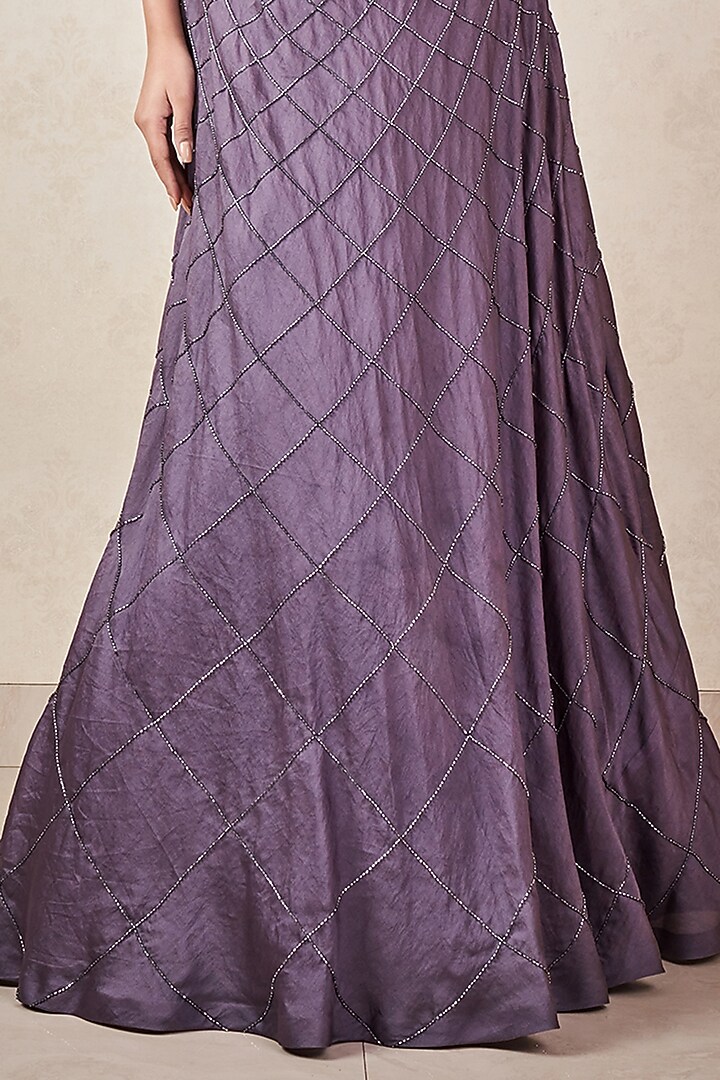 Ash Grey Silk Organza Hand Embellished Cowl Gown by Sammohi By Moksha ...