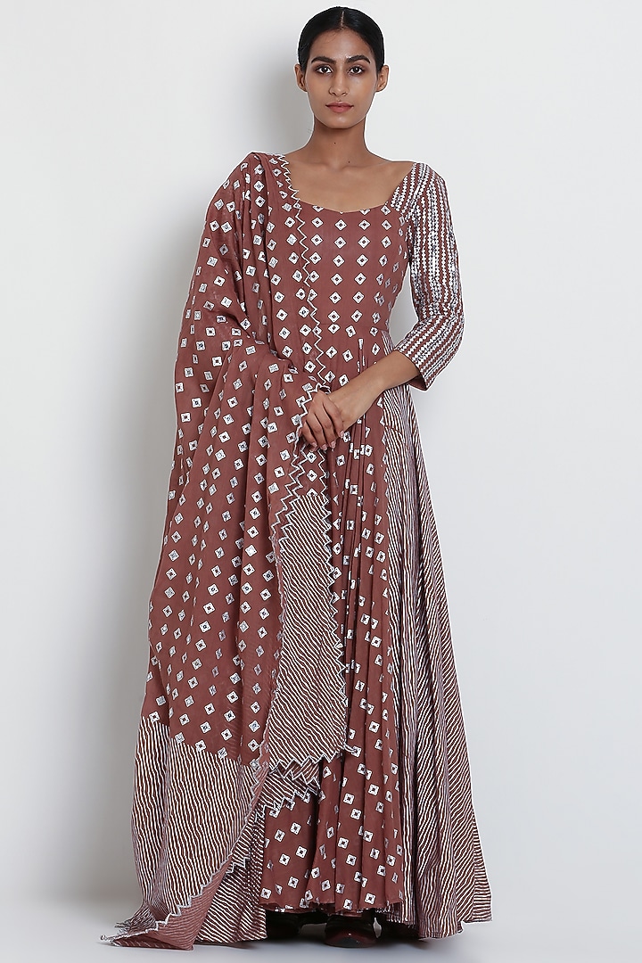 Brown Floral Printed Kurta Set by Seema Nanda at Pernia's Pop Up Shop 2024