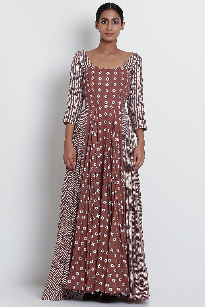 Brown Floral Printed Kurta Set by Seema Nanda at Pernia's Pop Up Shop 2024