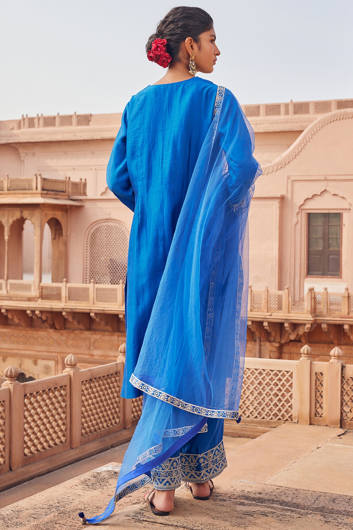 Electric Blue Chanderi Silk Embroidered Kurta Set by Seema Nanda at ...