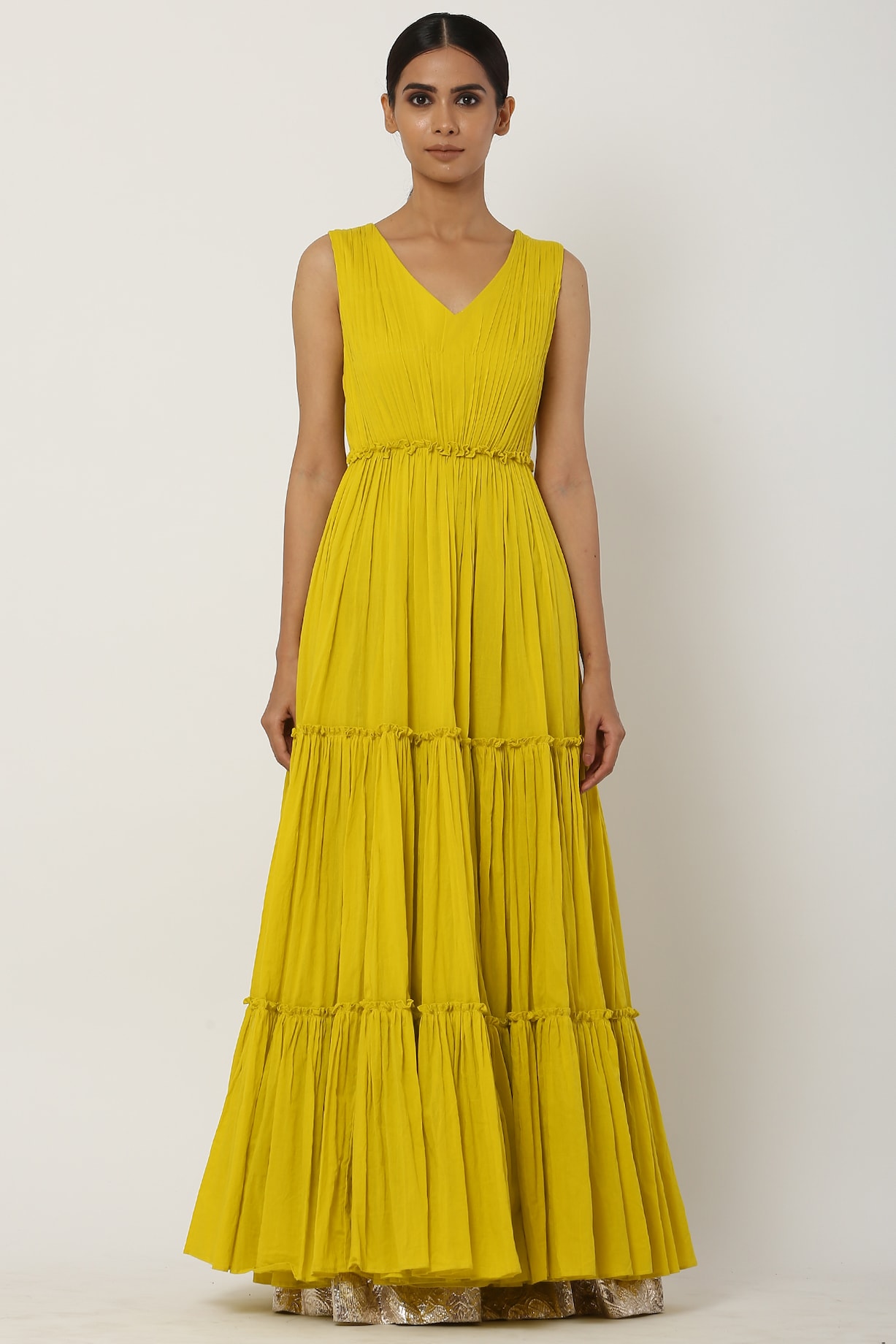 Yellow Tiered Kalidar Anarkali Set by Seema Nanda at Pernia's Pop Up ...