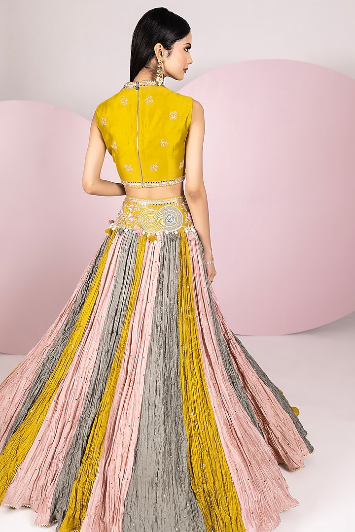 Multi-Colored Chanderi Silk Hand Embroidered Wedding Lehenga Set by ...