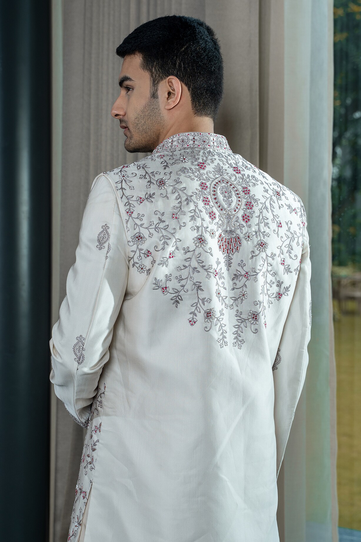 Ivory Silk Handwork Indowestern Set by Soniya G Men at Pernia's Pop Up ...