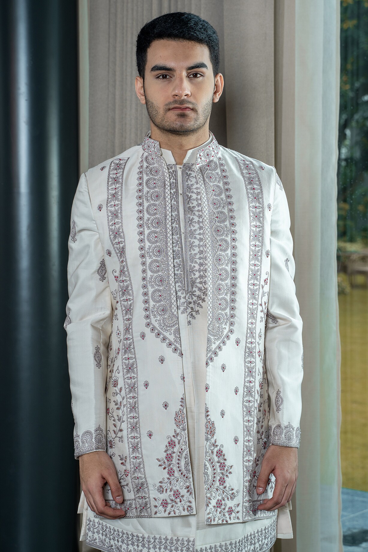 Ivory Silk Handwork Indowestern Set by Soniya G Men at Pernia's Pop Up ...