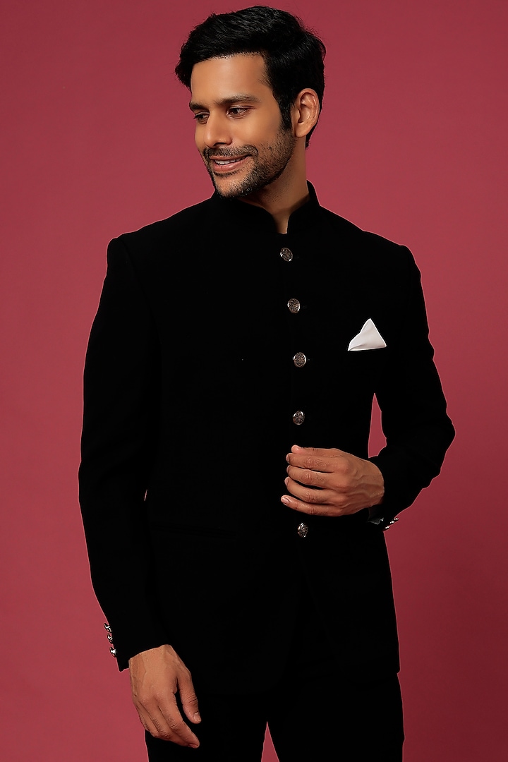 Zed Black Jodhpuri Bandgala Set by Soniya G Men at Pernia's Pop Up Shop 2025