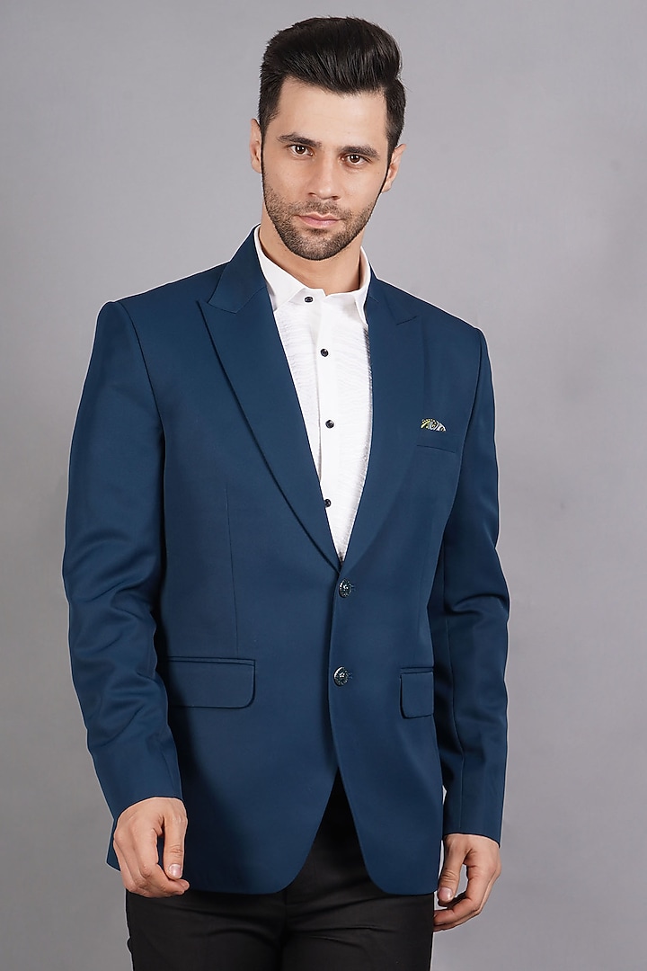 Turquoise Blue Wool & Tweed Blazer by Soniya G Men at Pernia's Pop Up ...