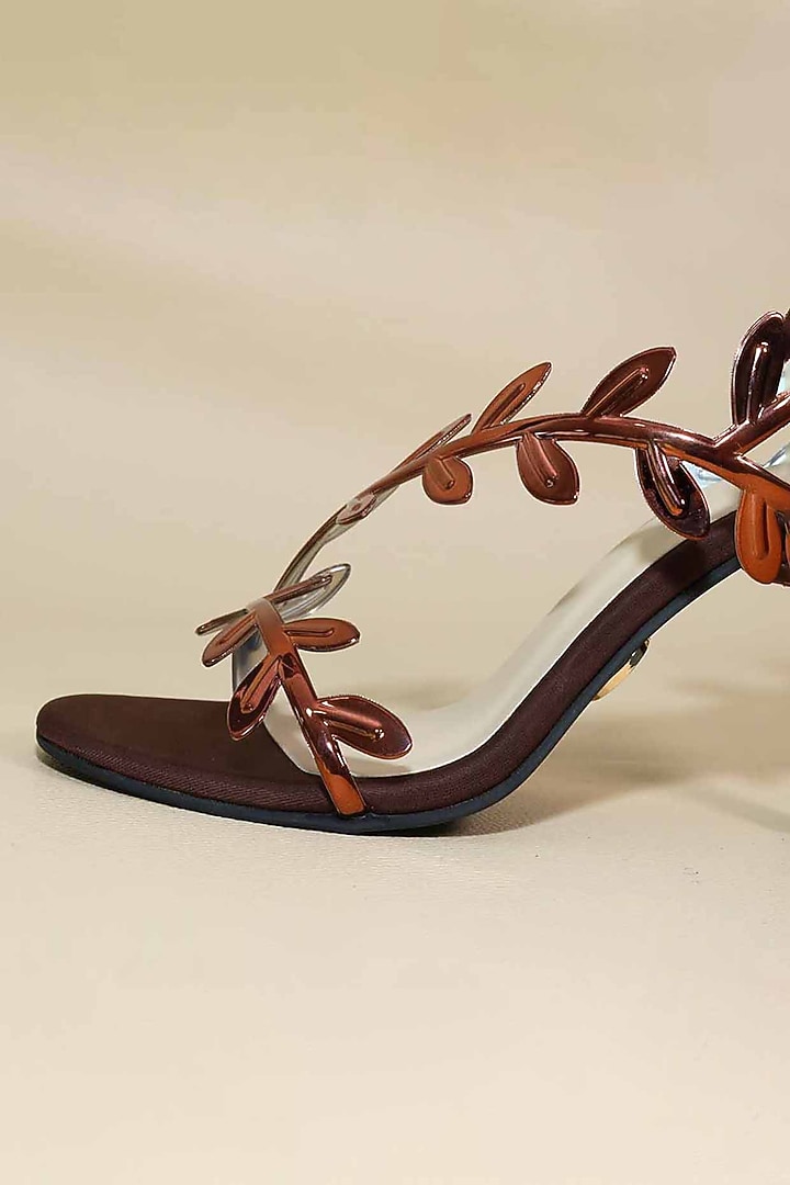 Brown Synthetic Leather Leafy Heels by Sana K Luxurious Footwear at ...