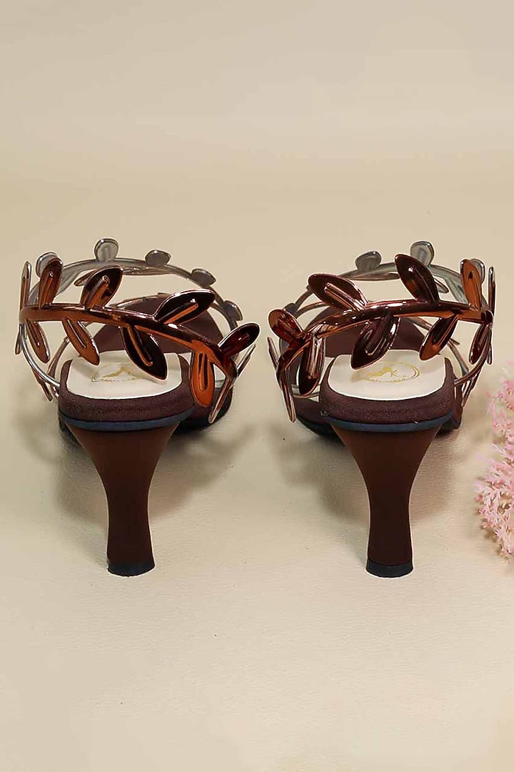 Brown Synthetic Leather Leafy Heels by Sana K Luxurious Footwear at ...