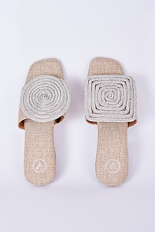 Silver Jute Cube Flats by Sana K Luxurious Footwear at Pernia's Pop Up ...