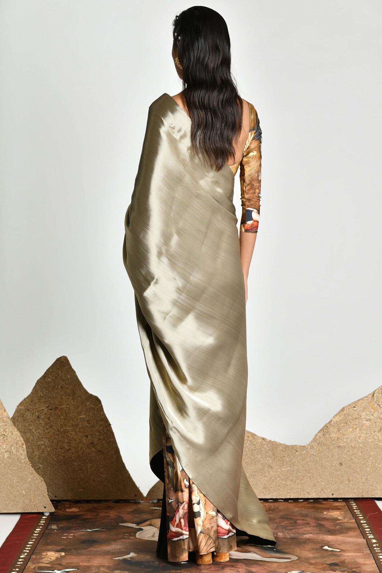Gold Tailored Saree Set by Shivan & Narresh at Pernia's Pop Up Shop 2025