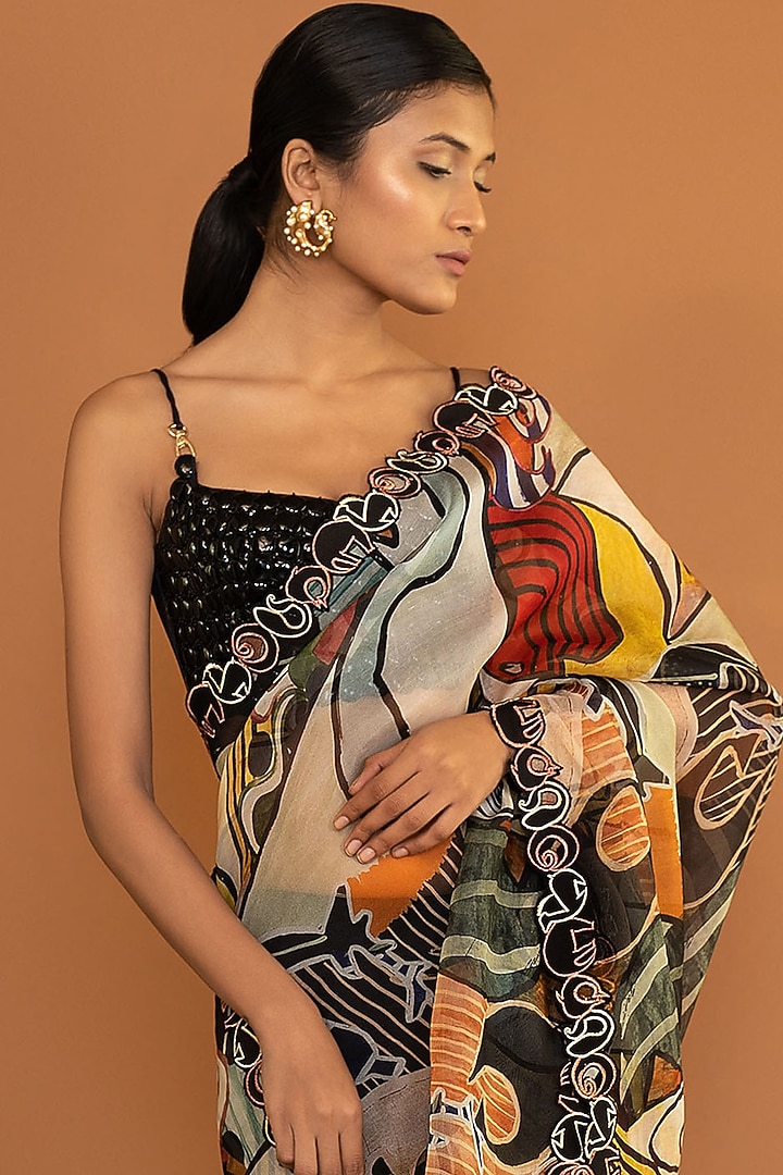 Multi-Colored Silk Printed Saree by Shivan & Narresh at Pernia's Pop Up ...