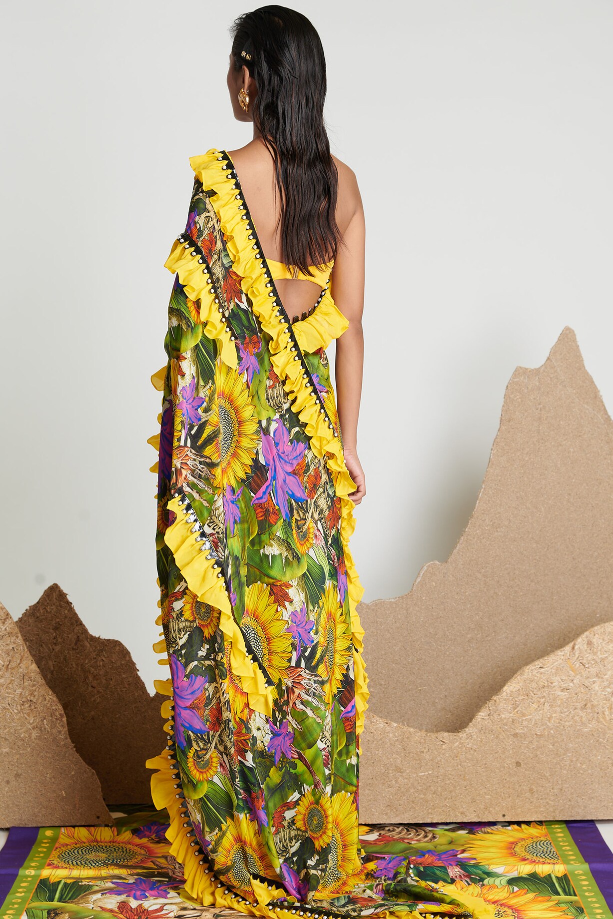 Yellow Printed Ruffled Saree by Shivan & Narresh at Pernia's Pop Up ...