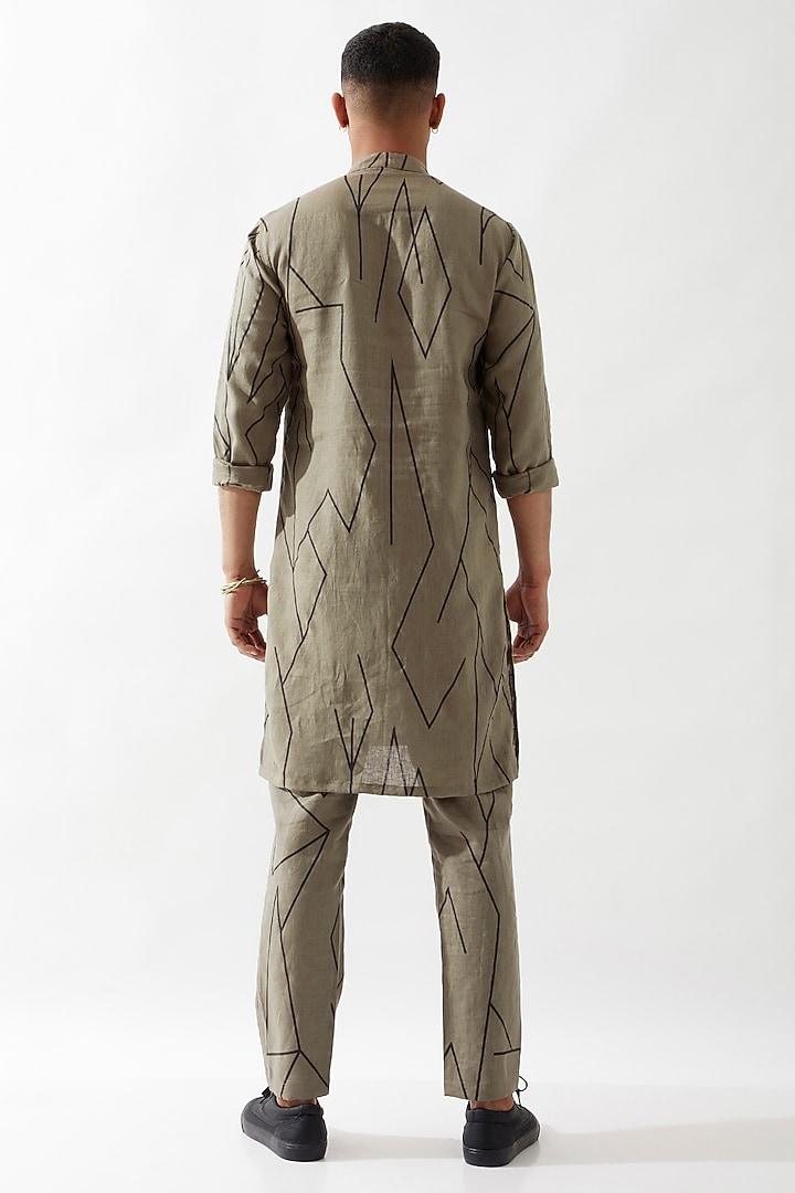 Olive Linen Printed Kurta by Son Of A Noble SNOB Men at Pernia's Pop Up ...