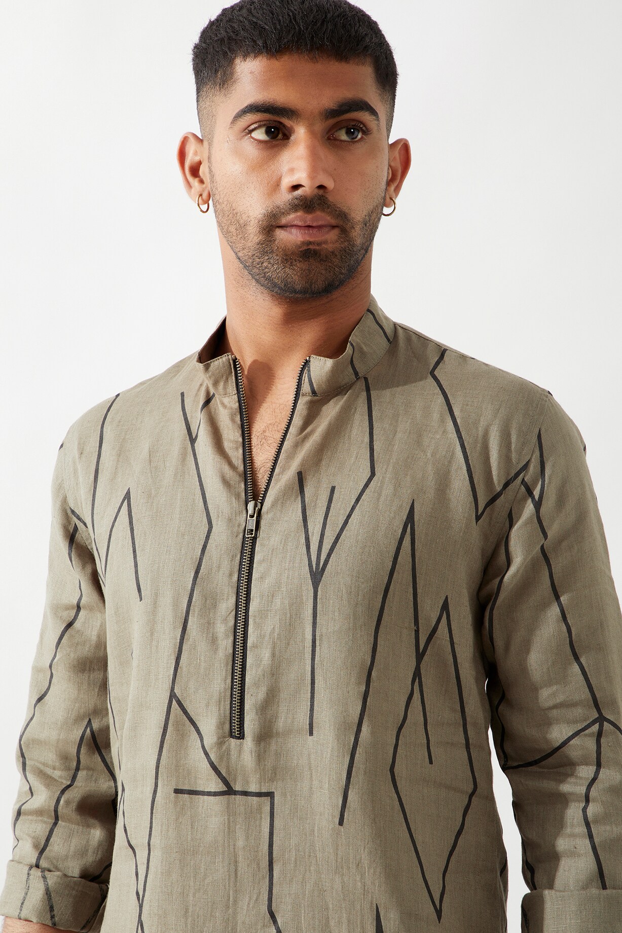 Olive Linen Printed Kurta by Son Of A Noble SNOB Men at Pernia's Pop Up ...