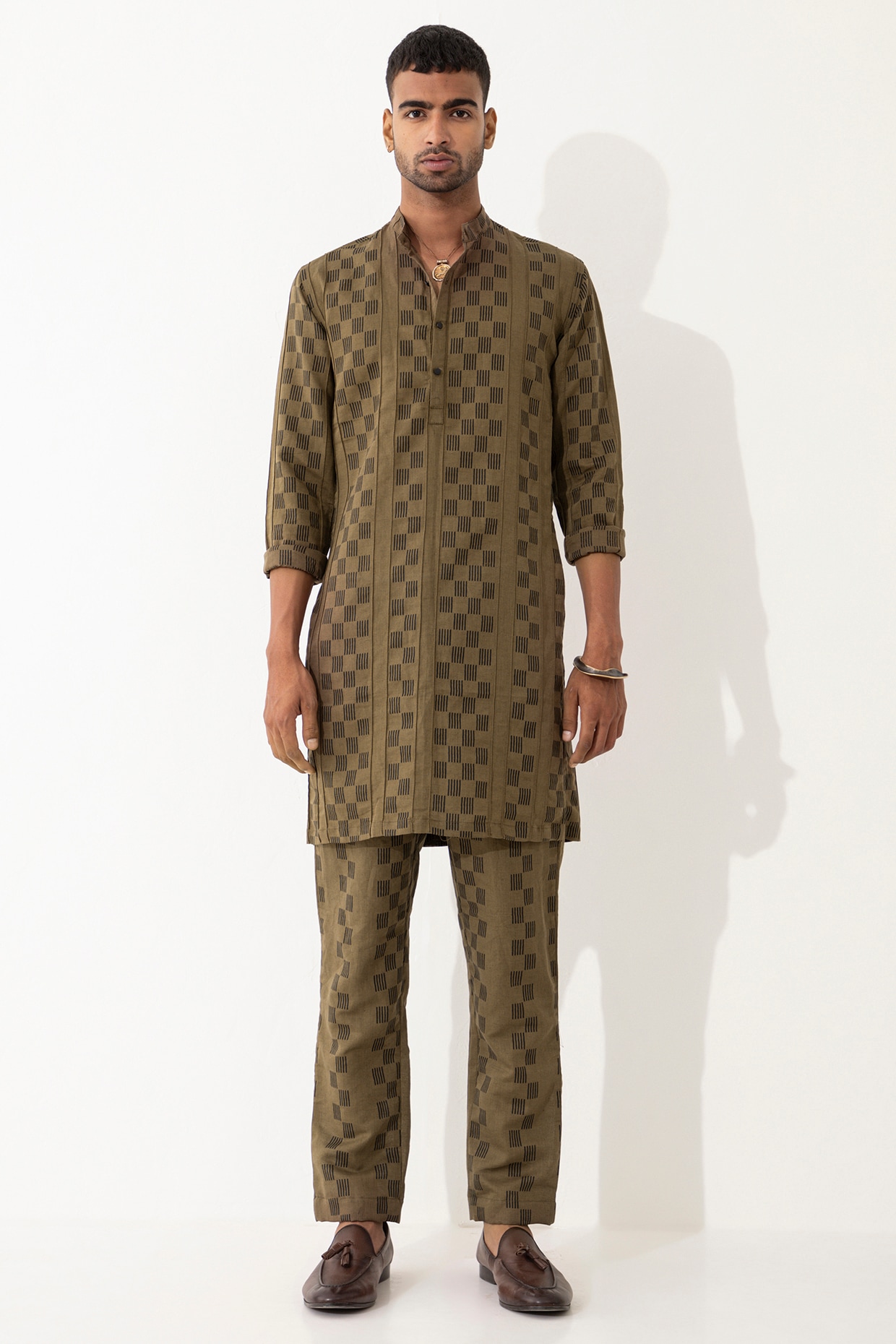 Brown Linen Printed Kurta Set by Son Of A Noble SNOB Men at Pernia's ...