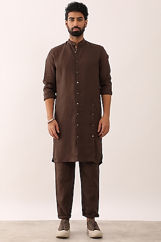 Brown Linen Kurta Set by Son Of A Noble SNOB Men at Pernia's Pop Up ...