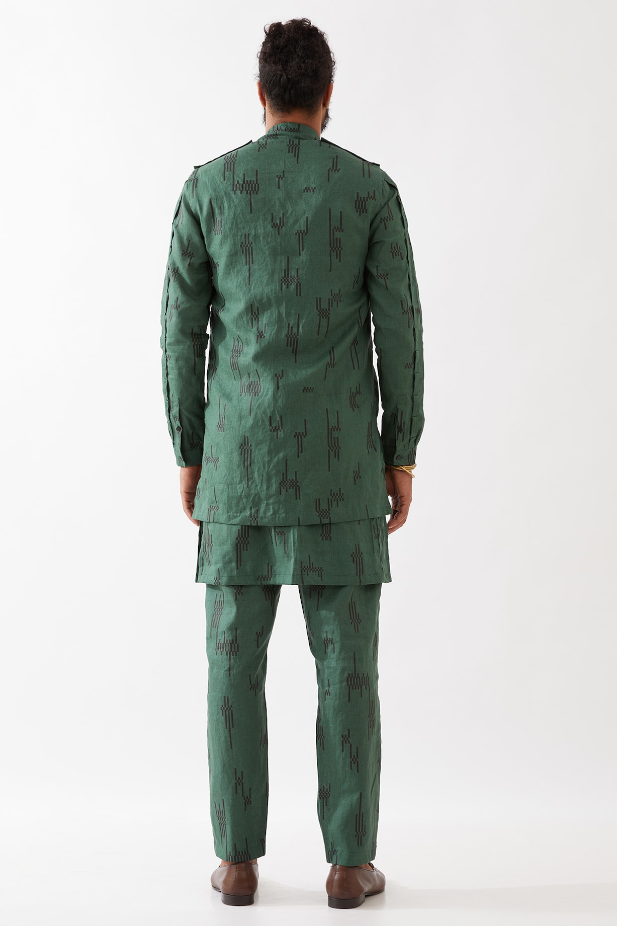 Green Linen Embroidered Indo-Western Jacket Set by Son Of A Noble SNOB ...
