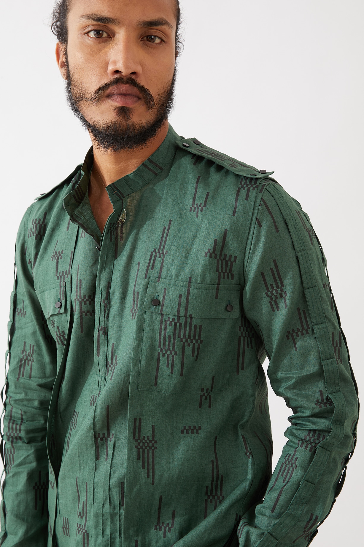 Green Linen Embroidered Indo-Western Jacket Set by Son Of A Noble SNOB ...