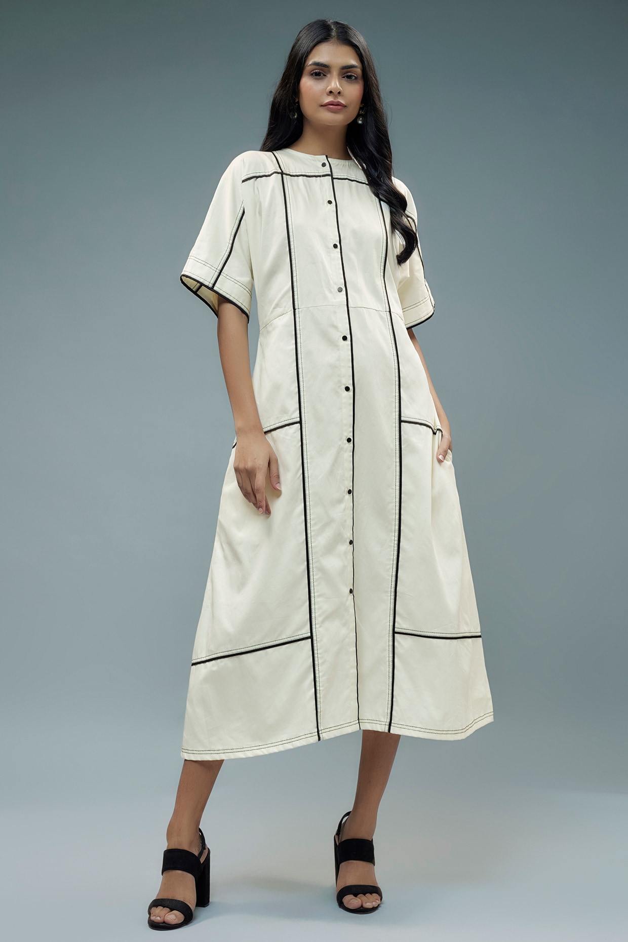 White Cotton Satin Midi Dress by SNOB at Pernia's Pop Up Shop 2025