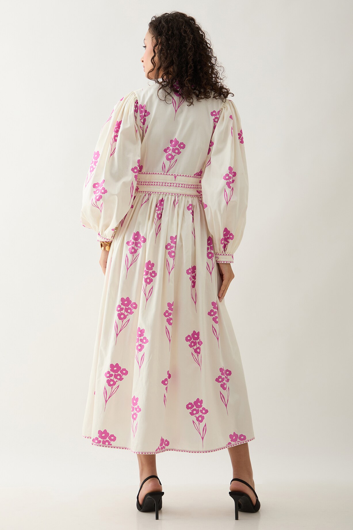 Off-White Cotton Satin Mosaic Printed Flared Midi Vacation Dress by ...