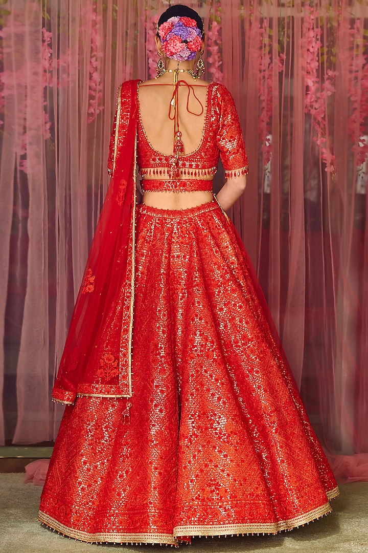 Red Brocade Embroidered Bridal Lehenga Set by Shyam Narayan Prasad at ...