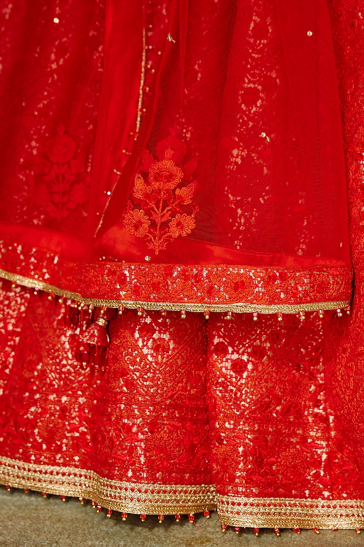 Red Brocade Embroidered Bridal Lehenga Set by Shyam Narayan Prasad at ...