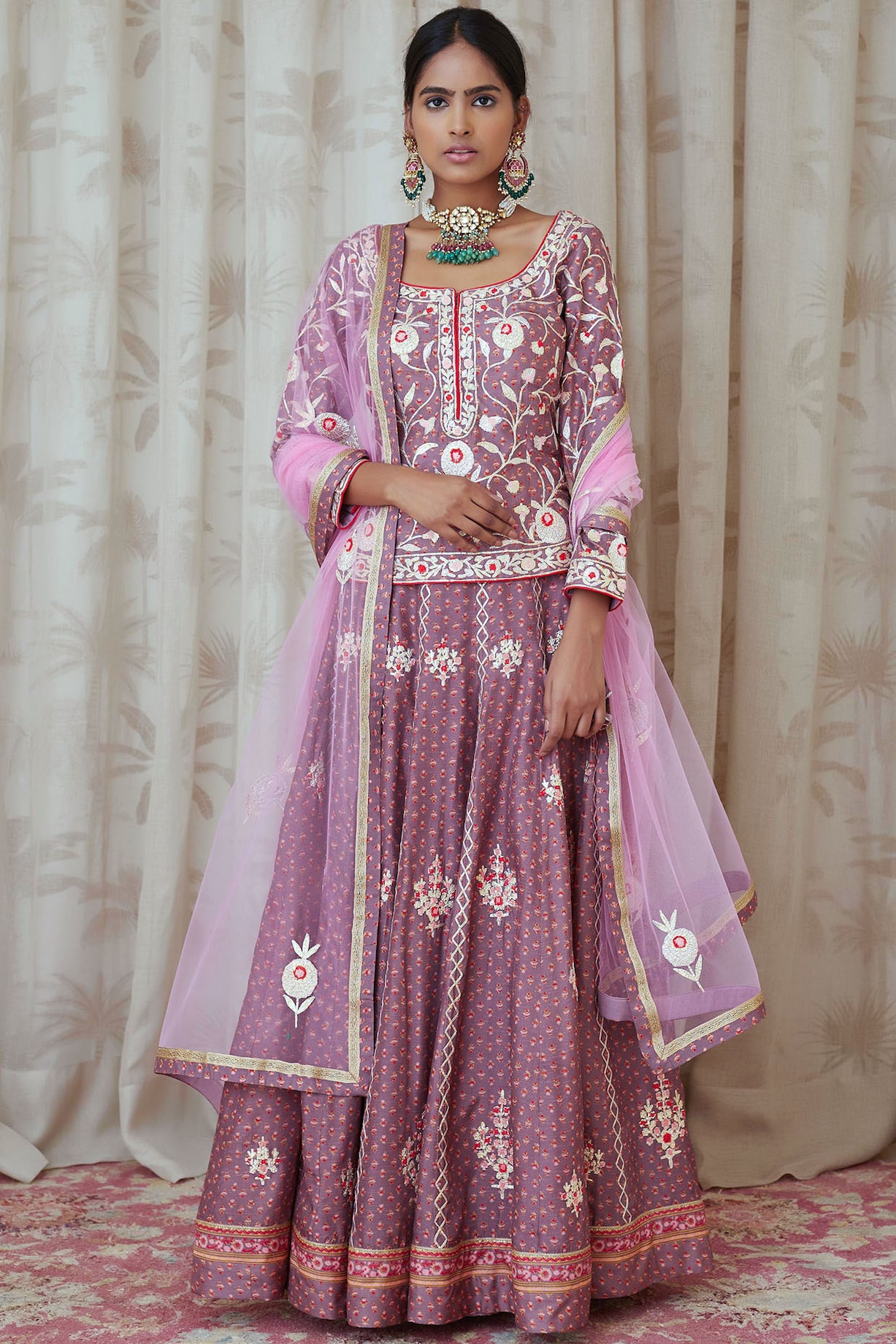 Neutral Purple Embroidered & Printed Kurta Set by Shyam Narayan Prasad ...