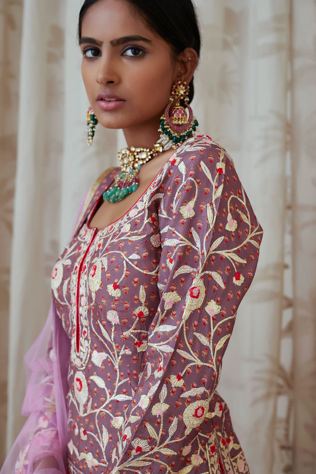 Neutral Purple Embroidered & Printed Kurta Set by Shyam Narayan Prasad ...