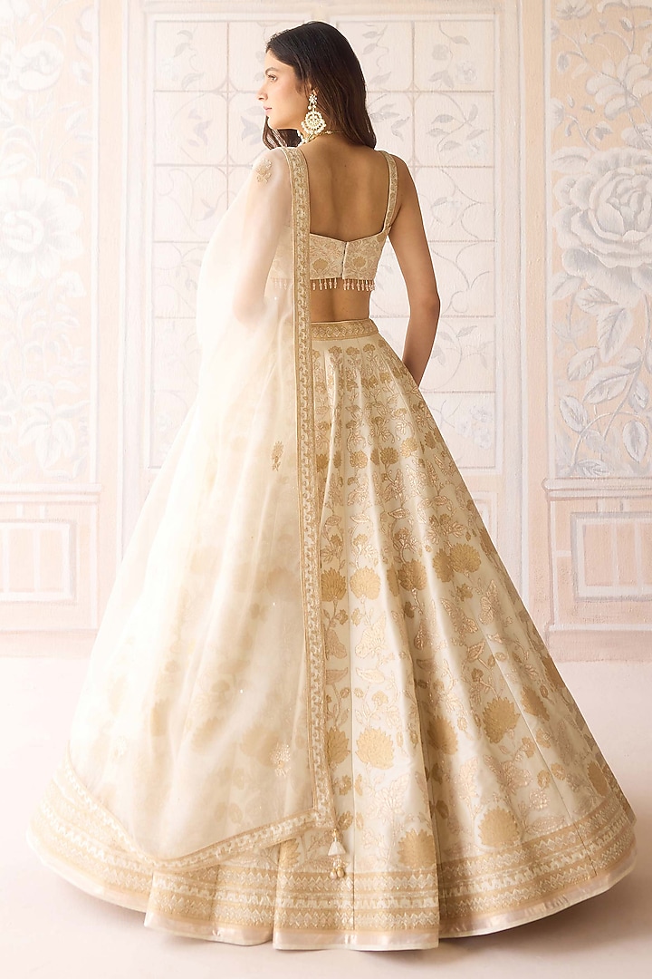 Ivory Raw Silk Applique Embroidered Wedding Lehenga Set by Shyam ...