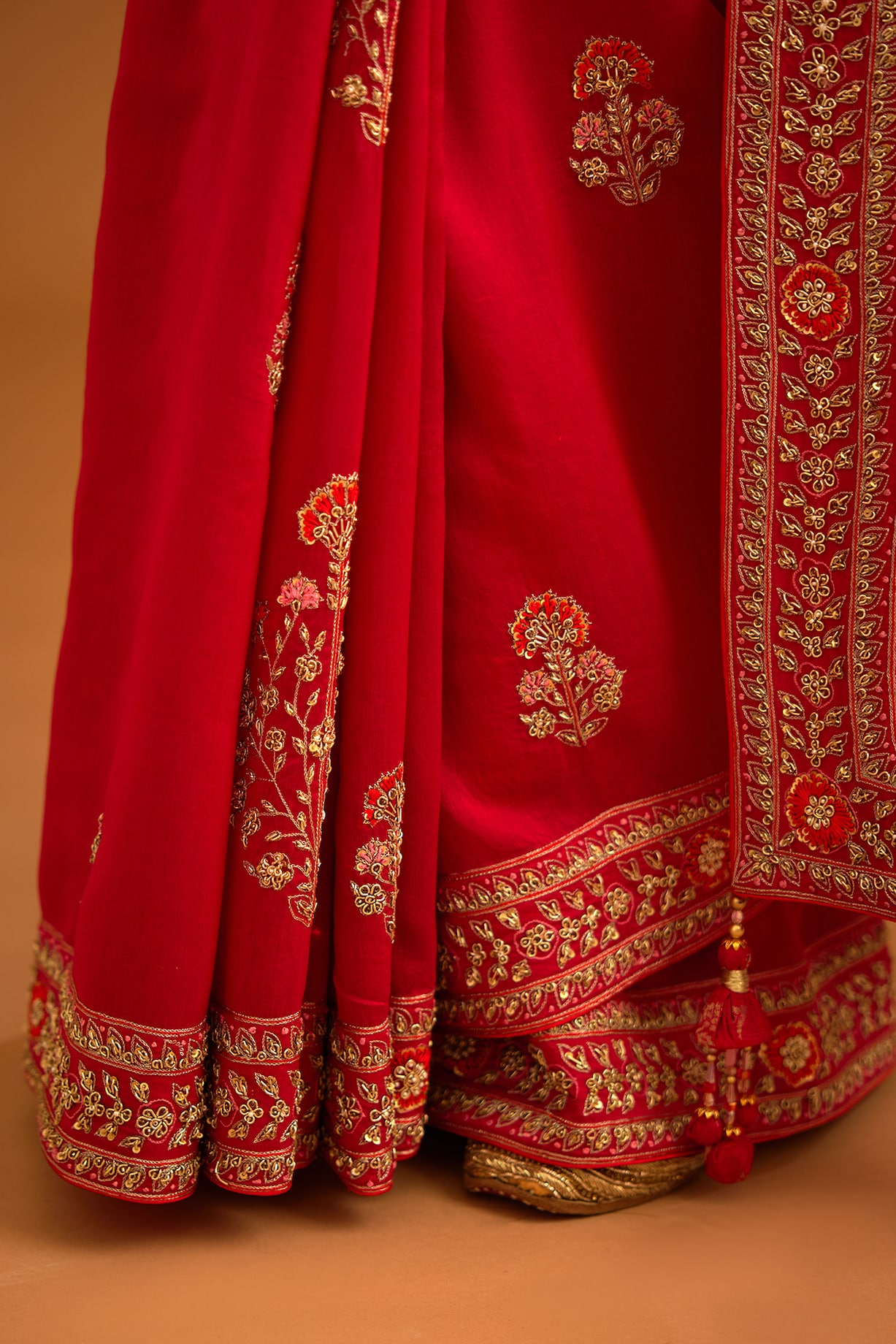 Barberry Red Silk Chanderi Embroidered Saree Set Design by Shyam ...
