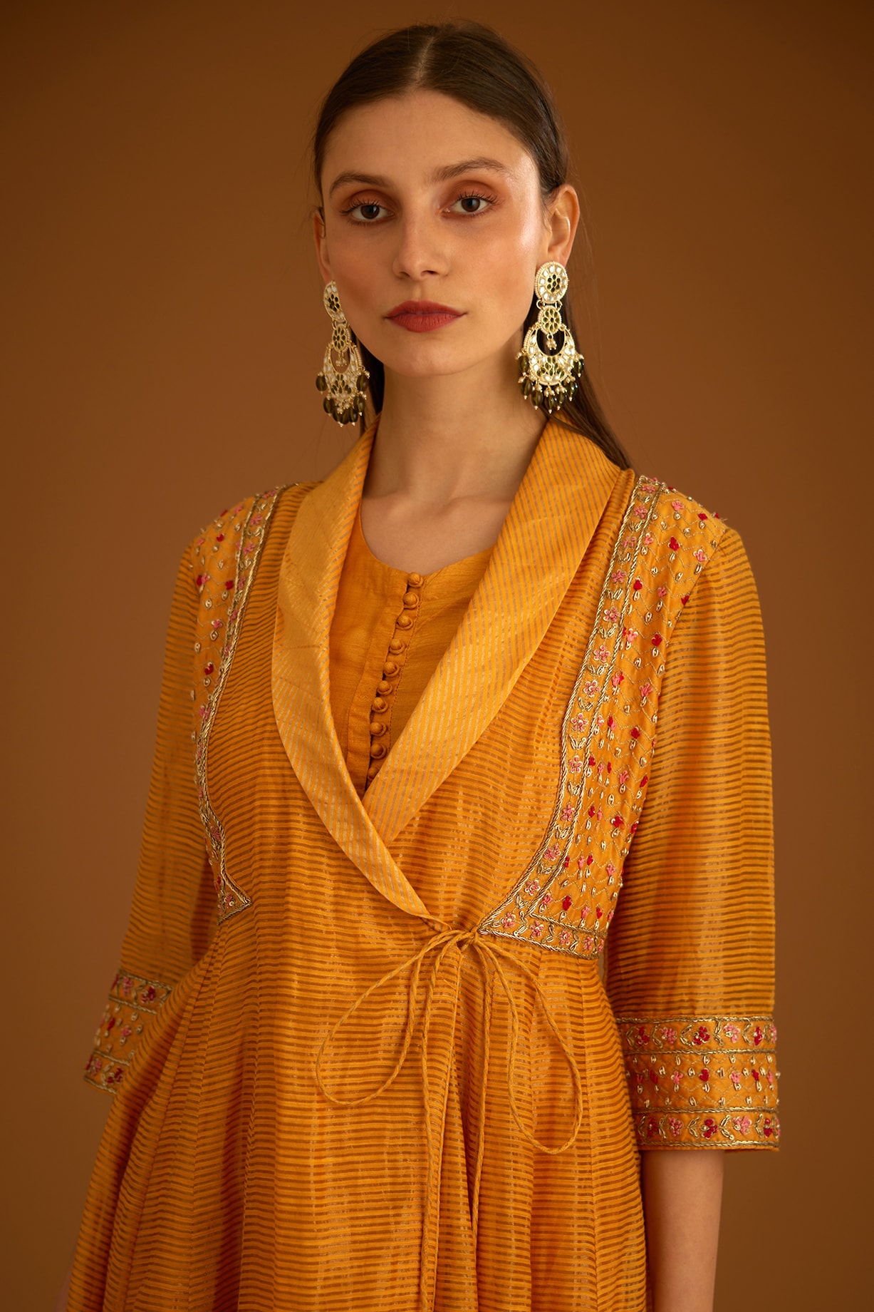 Mango Yellow Chanderi Embroidered Angrakha Set by Shyam Narayan Prasad ...