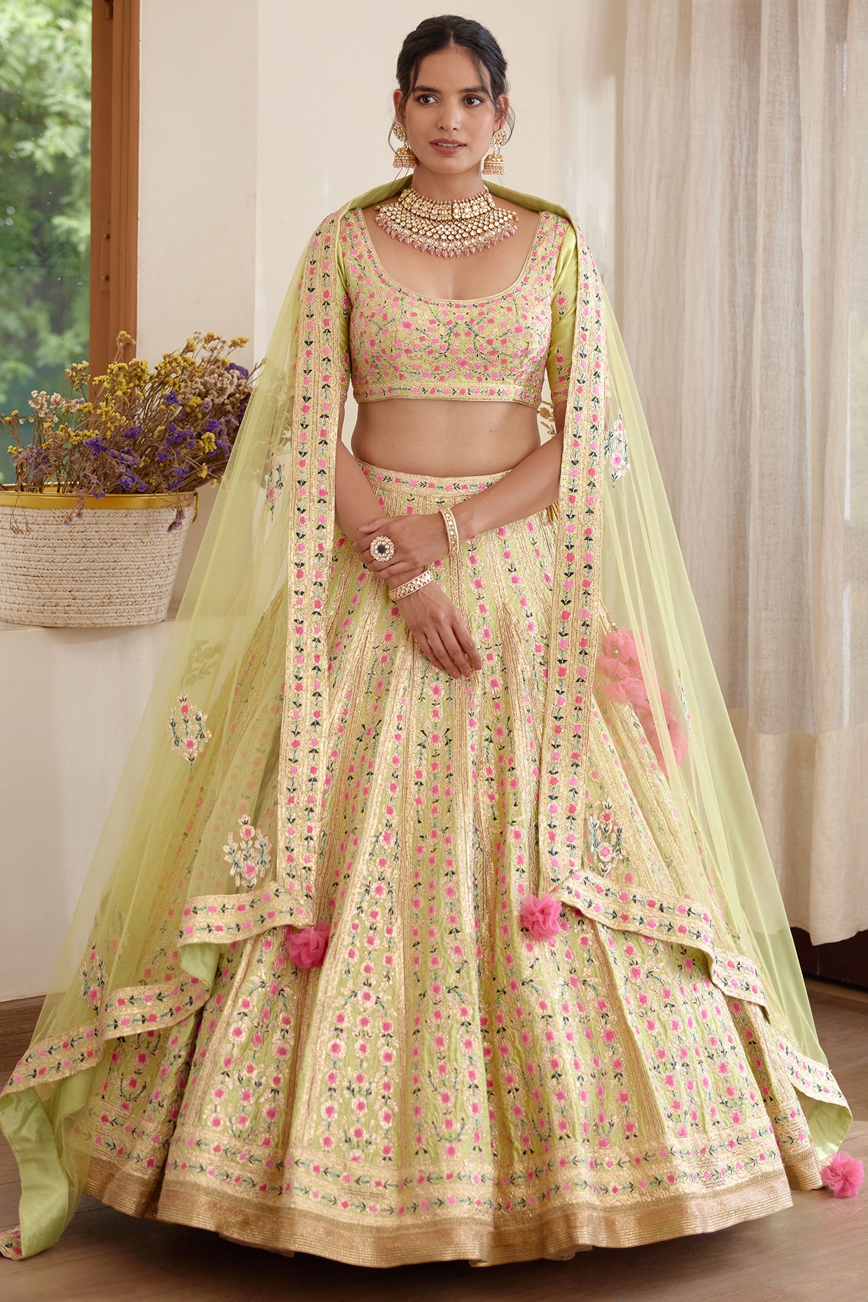 Light Green Embroidered Wedding Lehenga Set by Shyam Narayan Prasad at ...