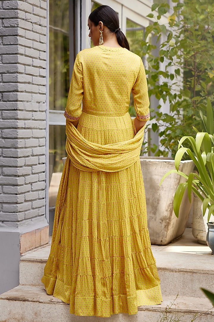Light Yellow Embroidered Angrakha Anarkali Set by Shyam Narayan Prasad ...