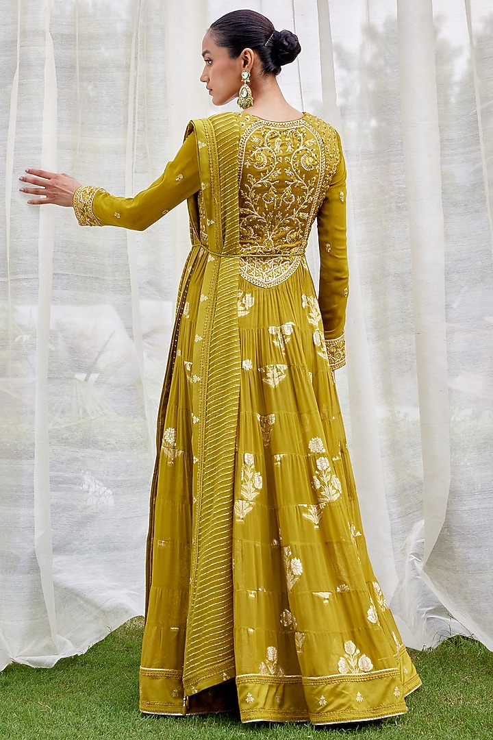 Mehendi Green Embroidered Anarkali Set by Shyam Narayan Prasad at ...