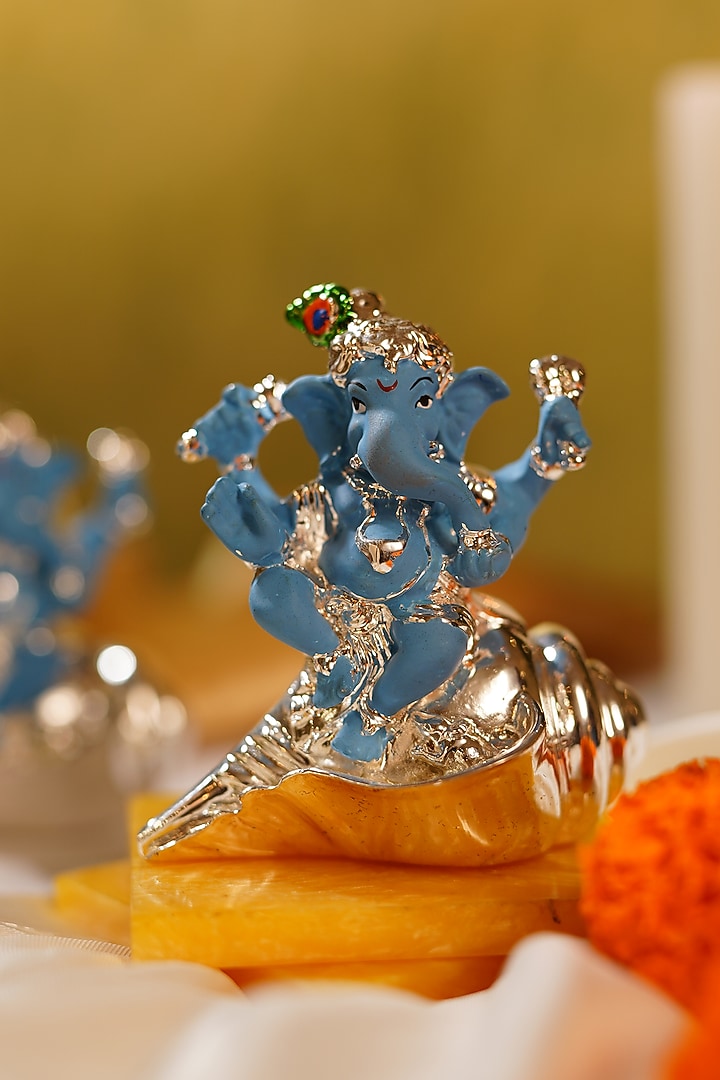 Silver & Blue Resin Lord Ganesha Idol by Siansh by Sunita Aggarwal at ...