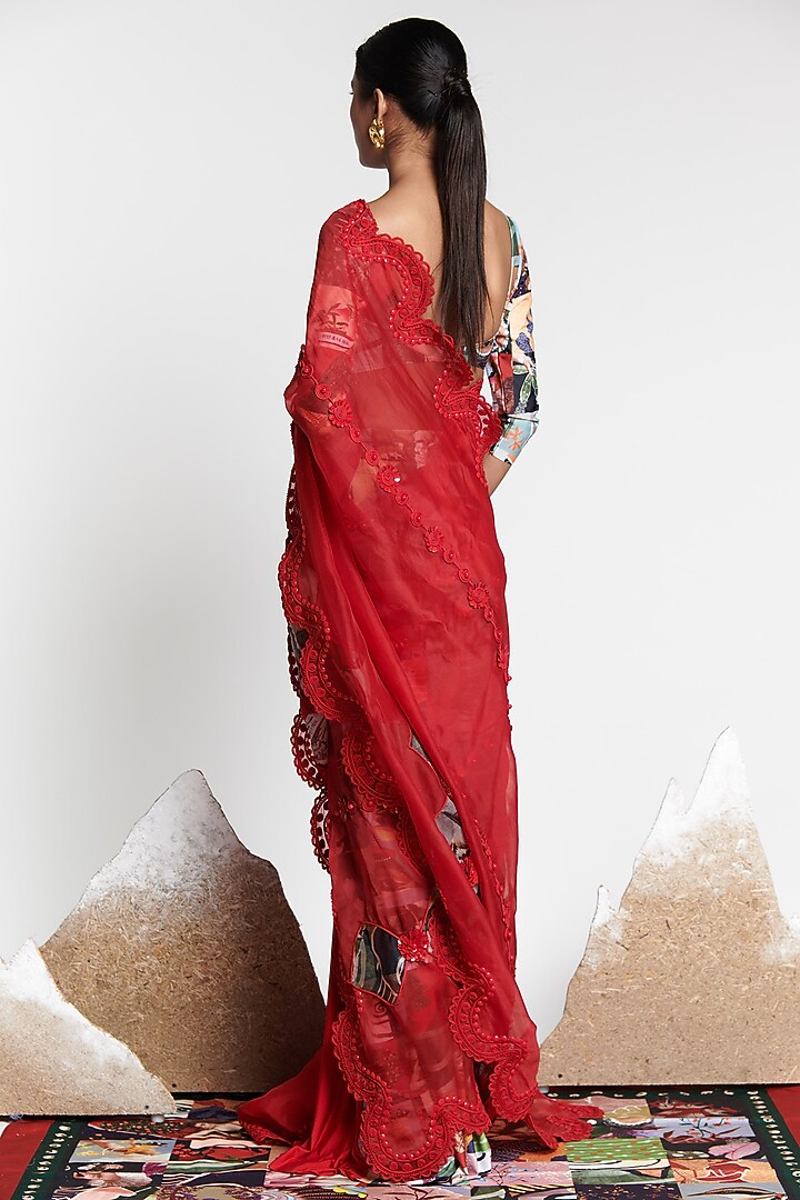 Red Silk Organza Saree Set by Shivan & Narresh at Pernia's Pop Up Shop 2026
