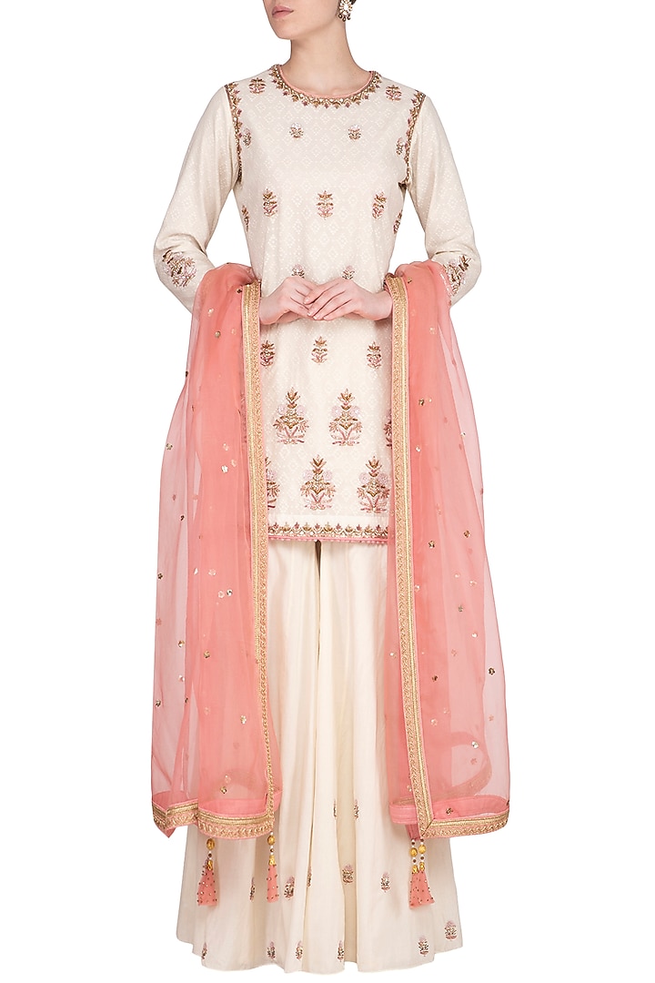 Ivory Embroidered Sharara Set Design by Sanna Mehan at Pernia's Pop Up ...