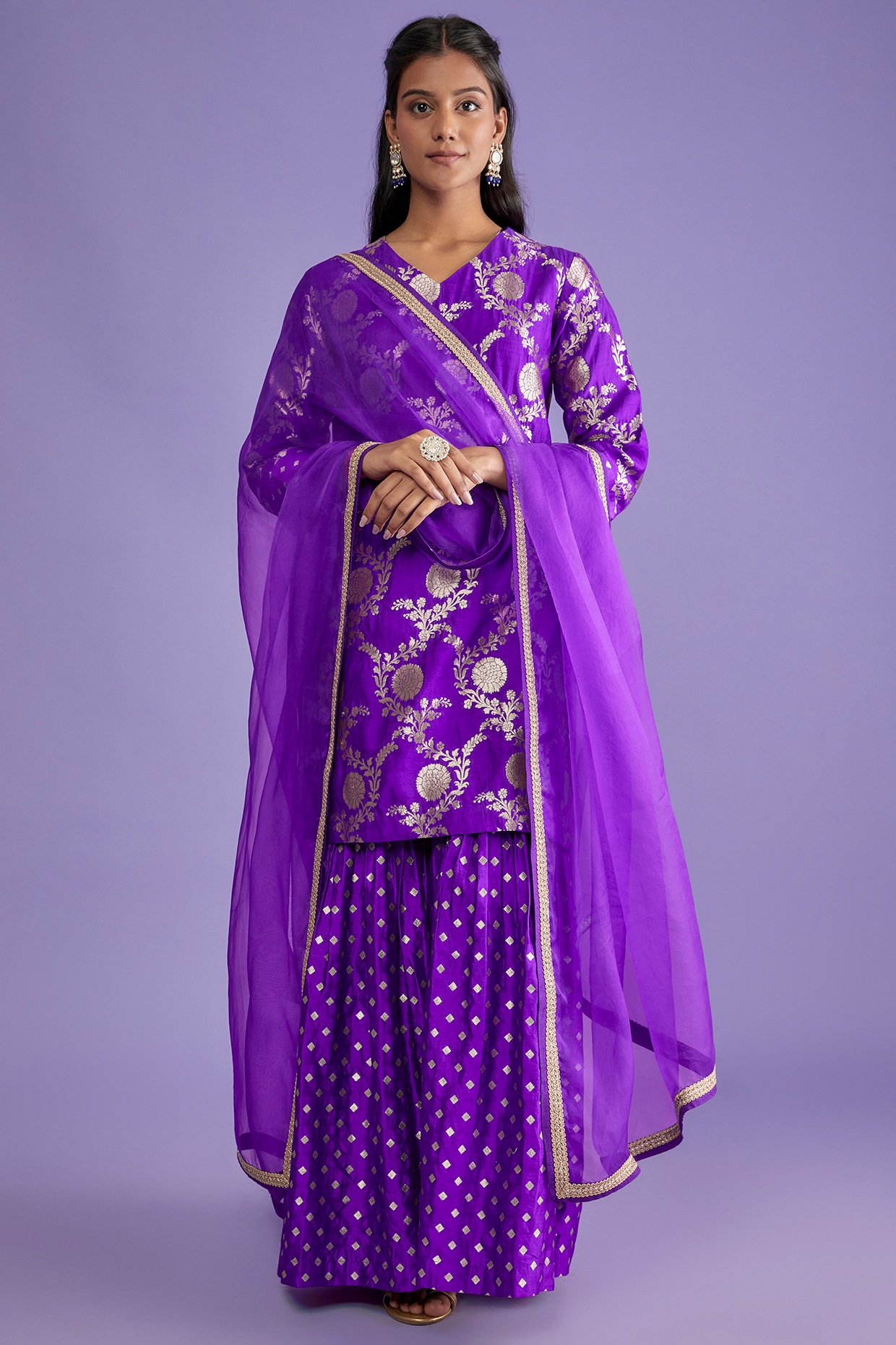 Purple Dotted Silk Sharara Set by Sobariko at Pernia's Pop Up Shop 2025