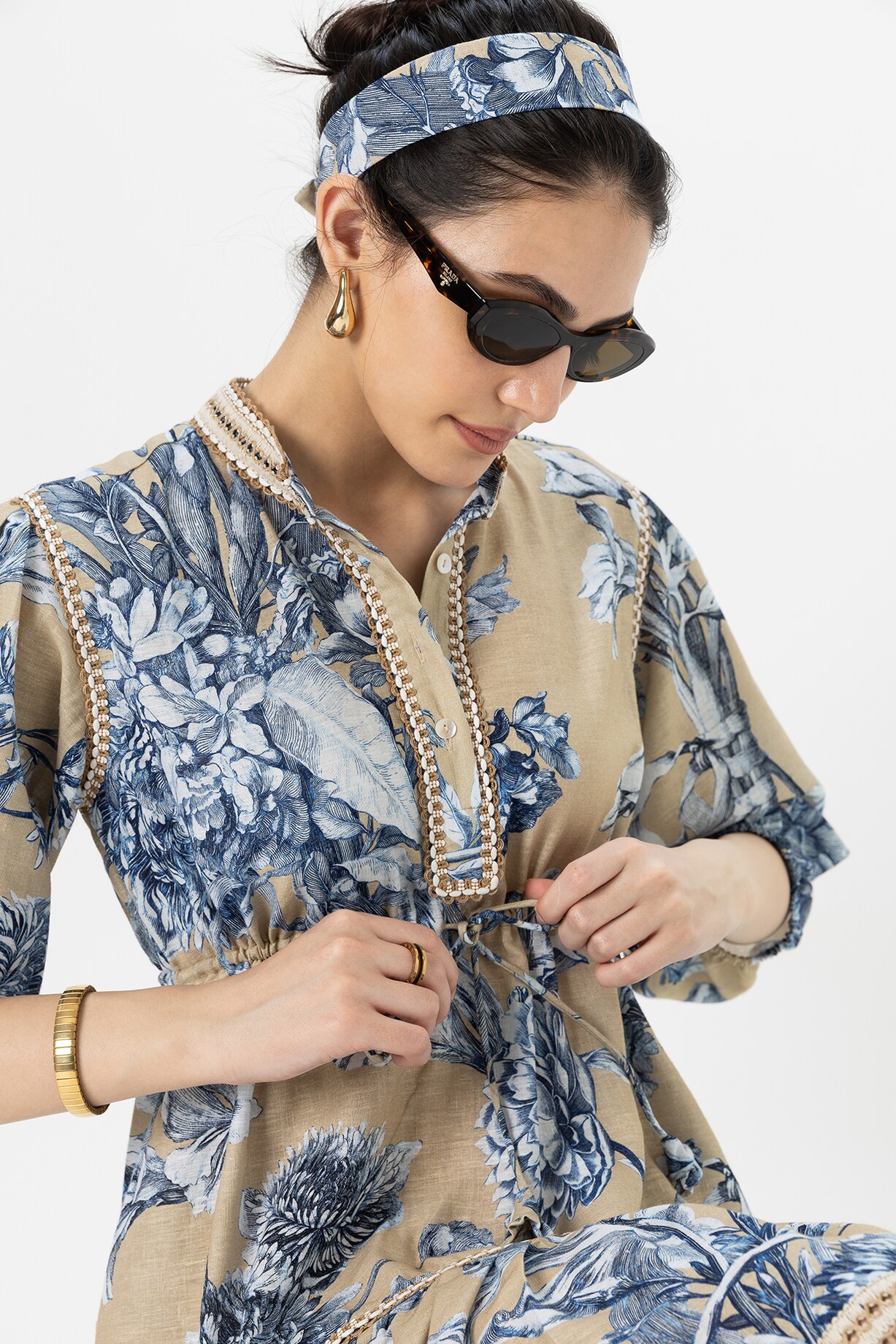 Tan Linen Blend Mini Summer Dress by Sobariko at Pernia's Pop Up Shop 2025