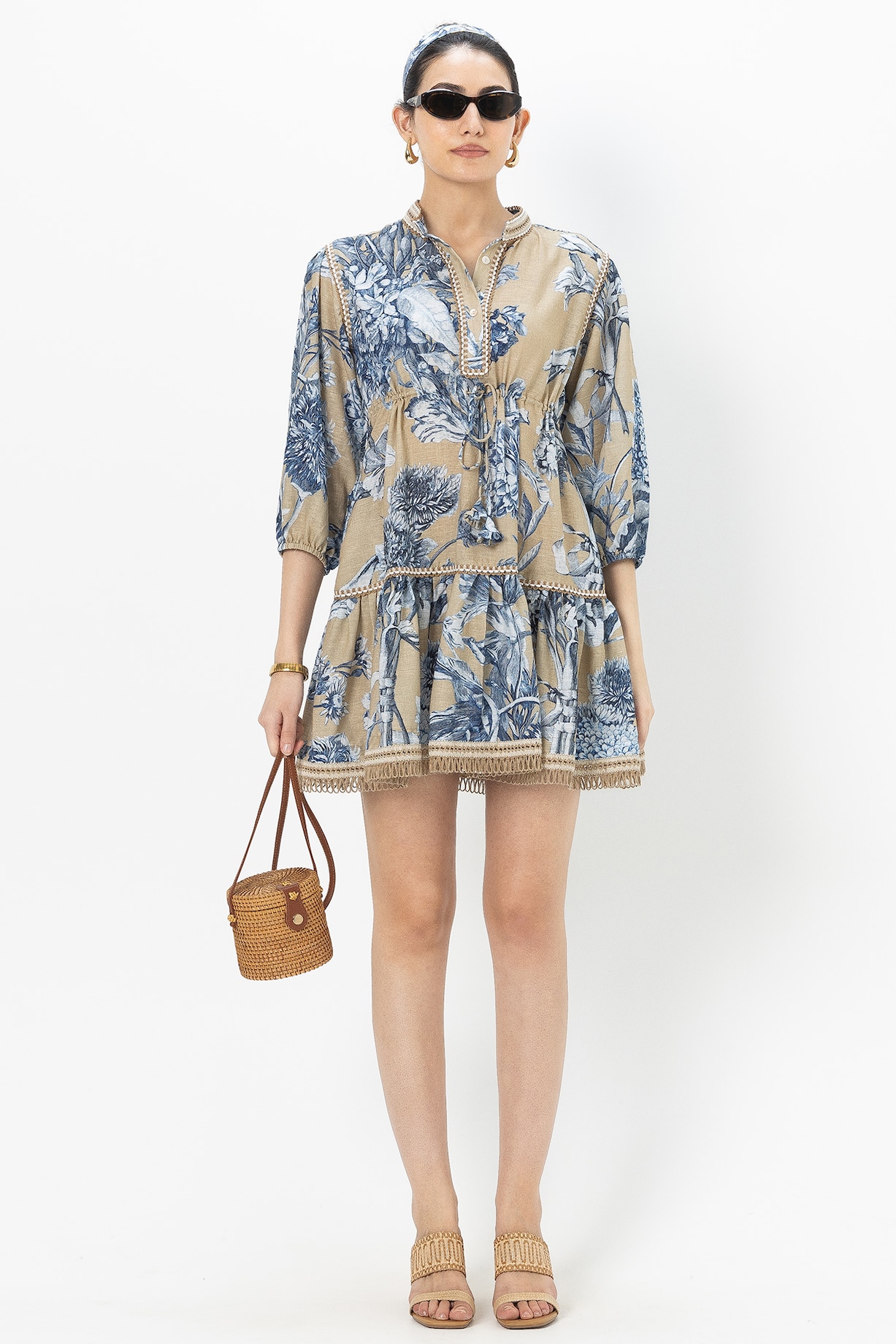 Tan Linen Blend Mini Summer Dress by Sobariko at Pernia's Pop Up Shop 2025