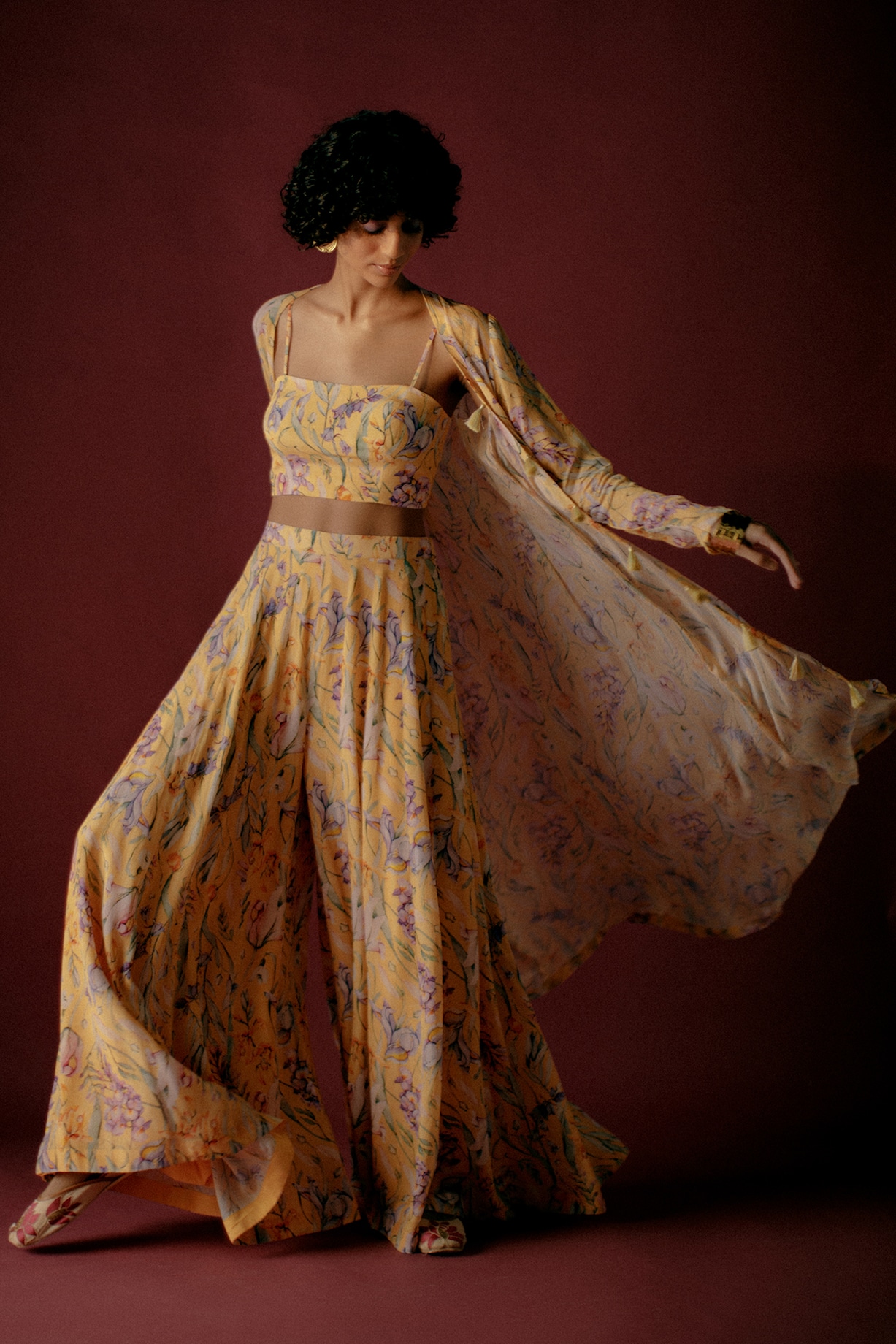 Yellow Floral Printed Cape Set by Sobariko at Pernia's Pop Up Shop 2024