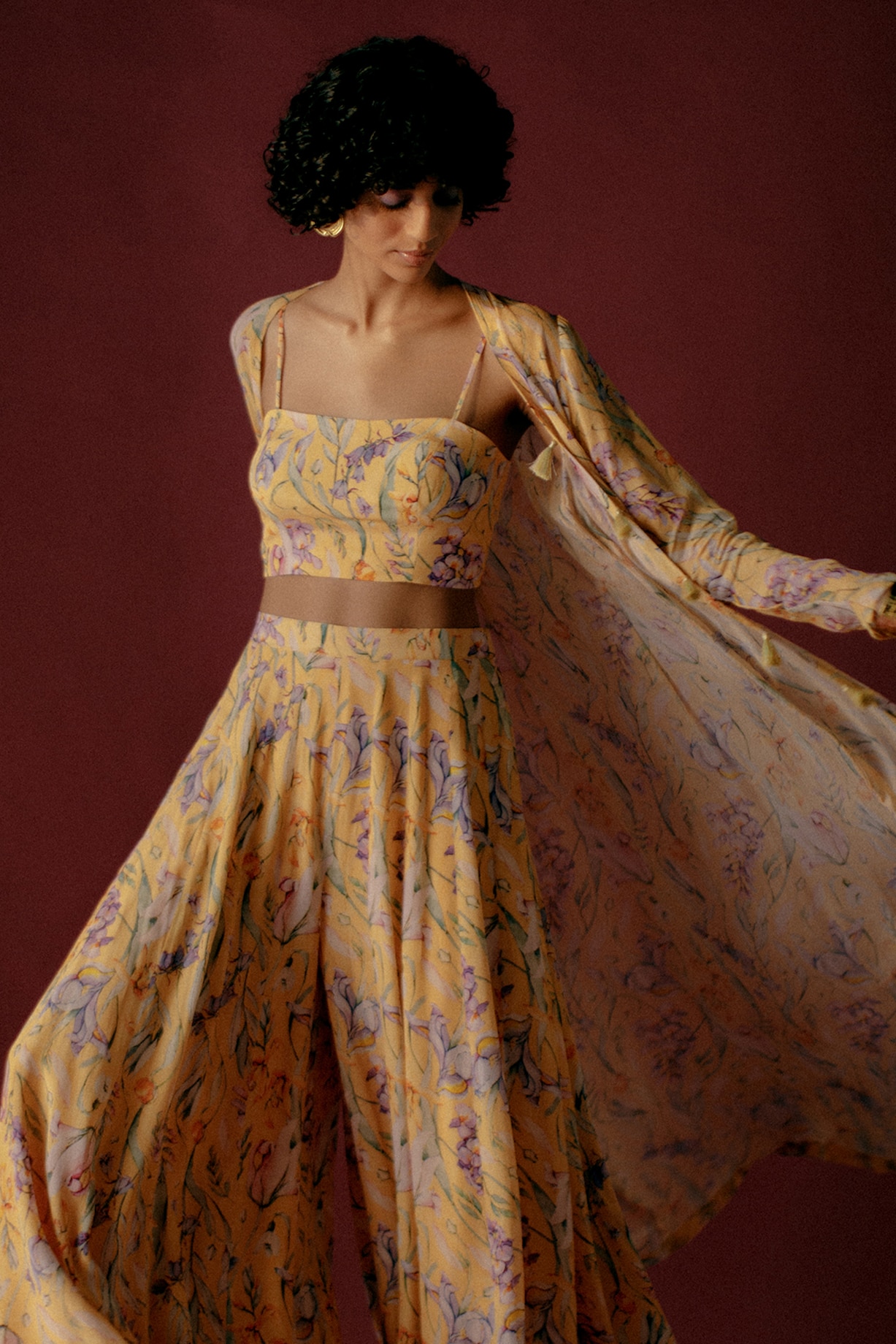 Yellow Floral Printed Cape Set by Sobariko at Pernia's Pop Up Shop 2024