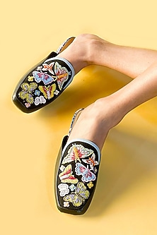Multi-Colored Vegan Leather Floral Embroidered Mules by Soleart Fashion ...