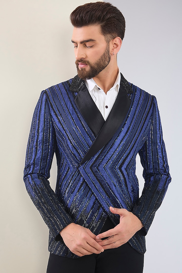 Black Micro Suiting Hand Embroidered Tuxedo Set by Soltee By Sulakshana ...