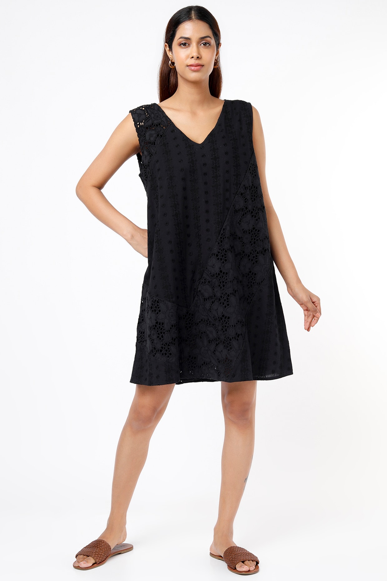 Black Embroidered Mini Dress by Sonica Sarna at Pernia's Pop Up Shop 2025