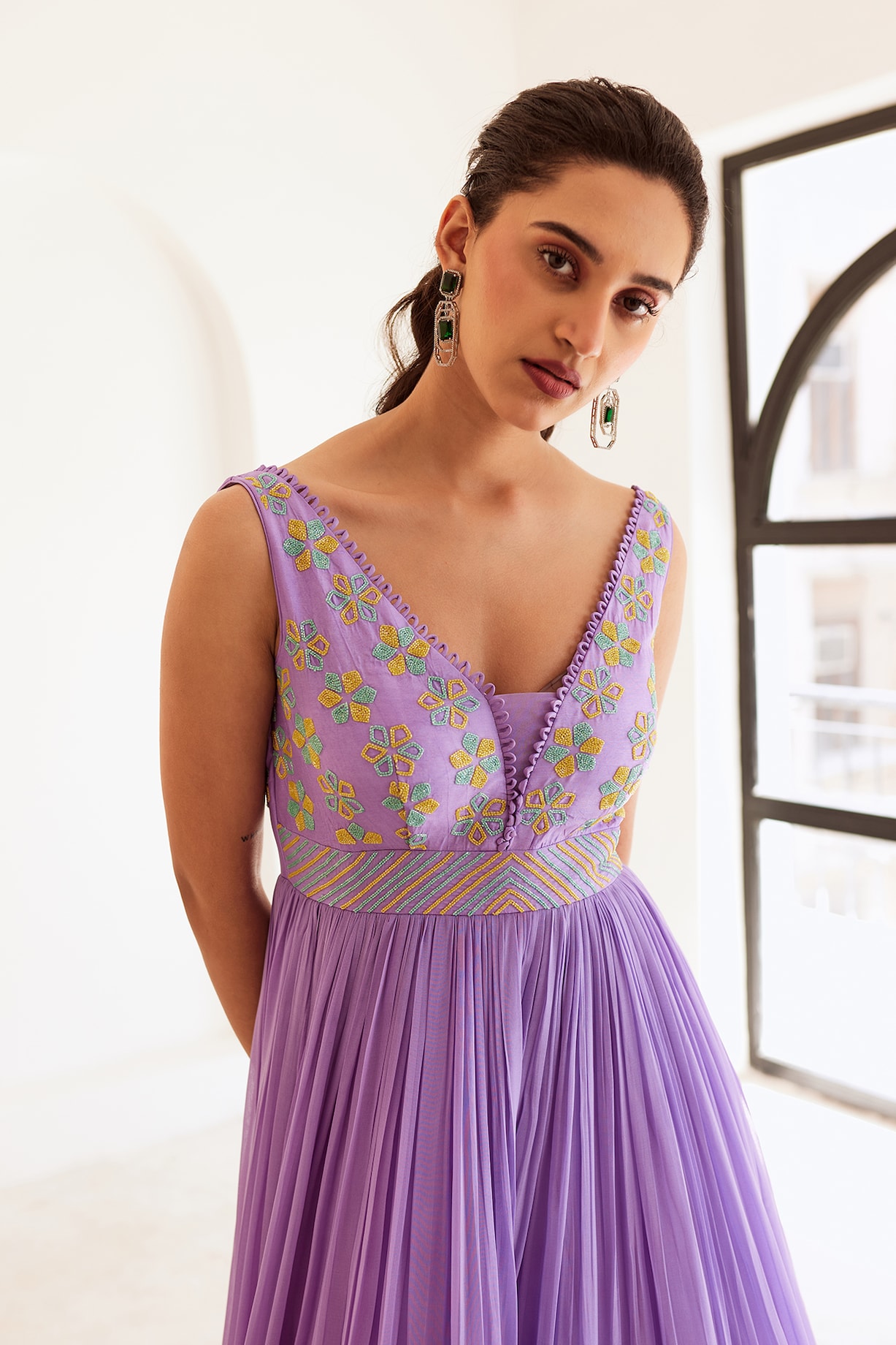 Lavender Georgette & Upada Silk Embroidered Anarkali Set by SONAL ...